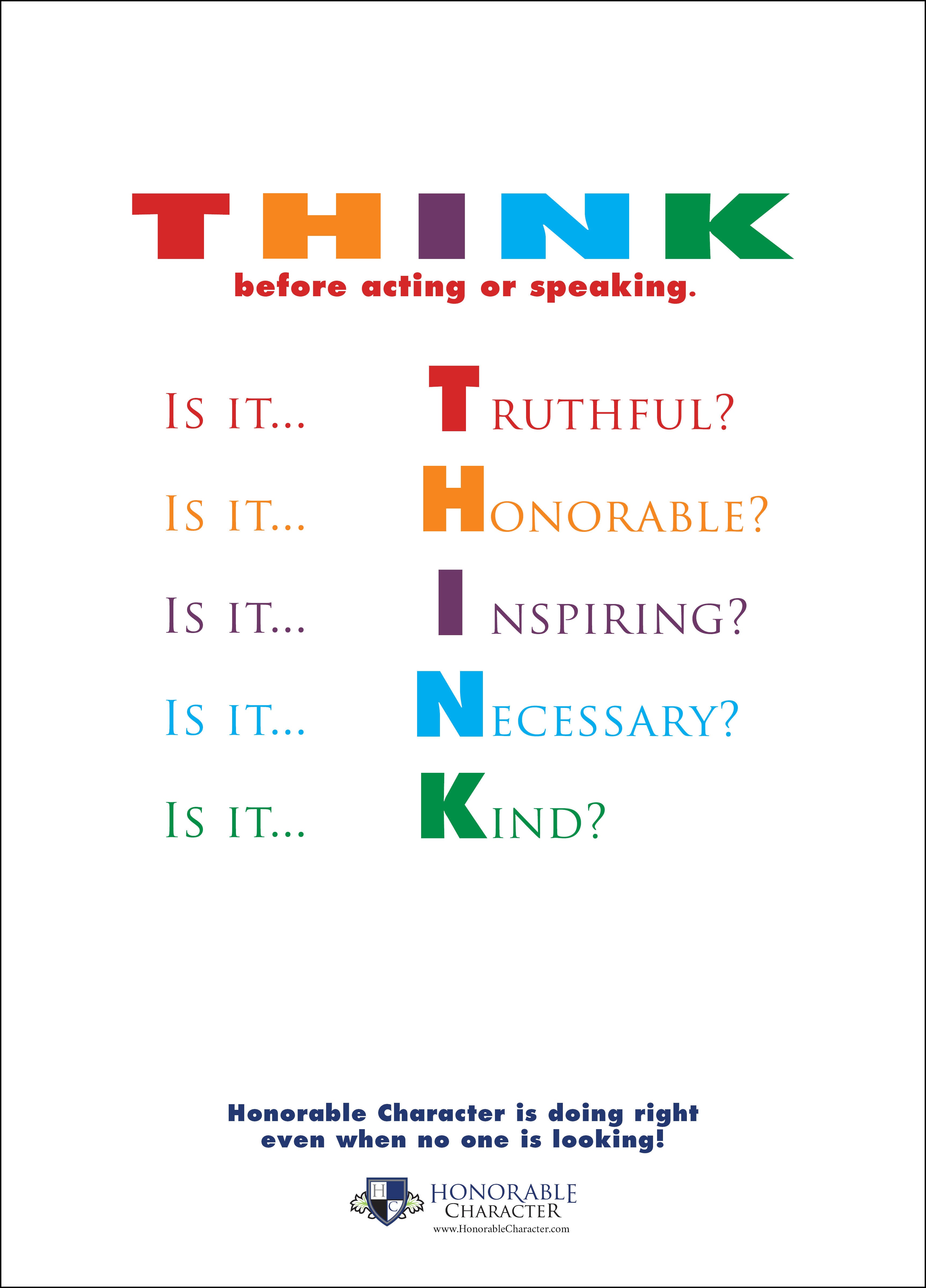 THINK Posters (9"x 13.5"): Encouraging Thoughtful Behavior | HONORABLE ...
